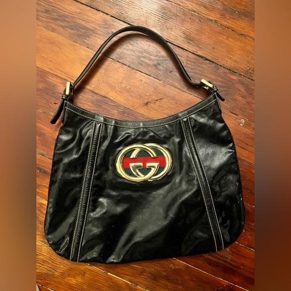 Gucci | Bags | Gucci Dialux Medium Britt Shoulder Bag Black Coated Canvas | Poshmark